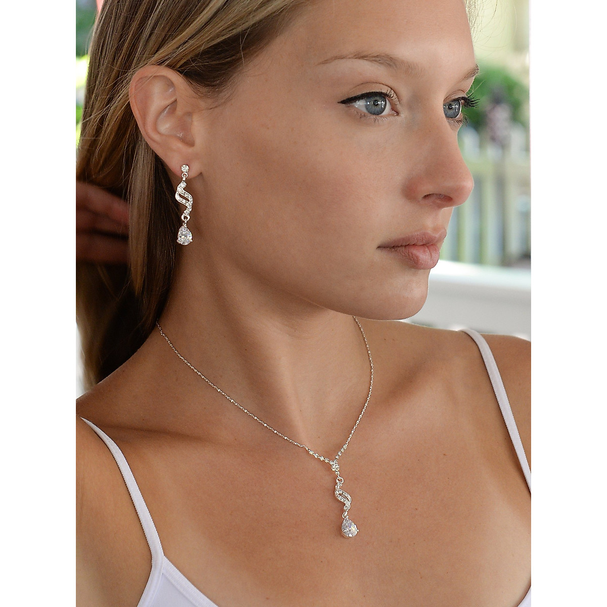 Mariell Cubic Zirconia Prom Jewelry Set, Necklace & Earrings Set for Brides, Bridesmaids, Wedding Jewelry