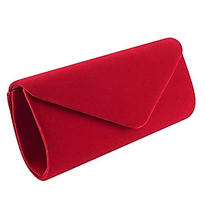 Yuanlar Vintage Evening Clutches Velvet Envelope Bridal Party Shoulder Chain Handbag Purse (Red)