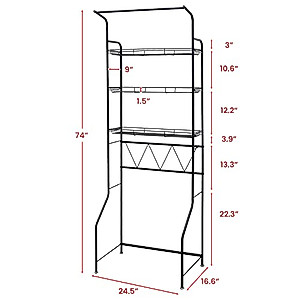 sanheshun Bathroom Organizer Over The Toilet Storage, 4-Tier Bathroom Shelves Over Toilet Shelf Above Toilet Storage Rack Freestanding Bathroom Space Saver with Adjustable Shelves and Baskets, Black