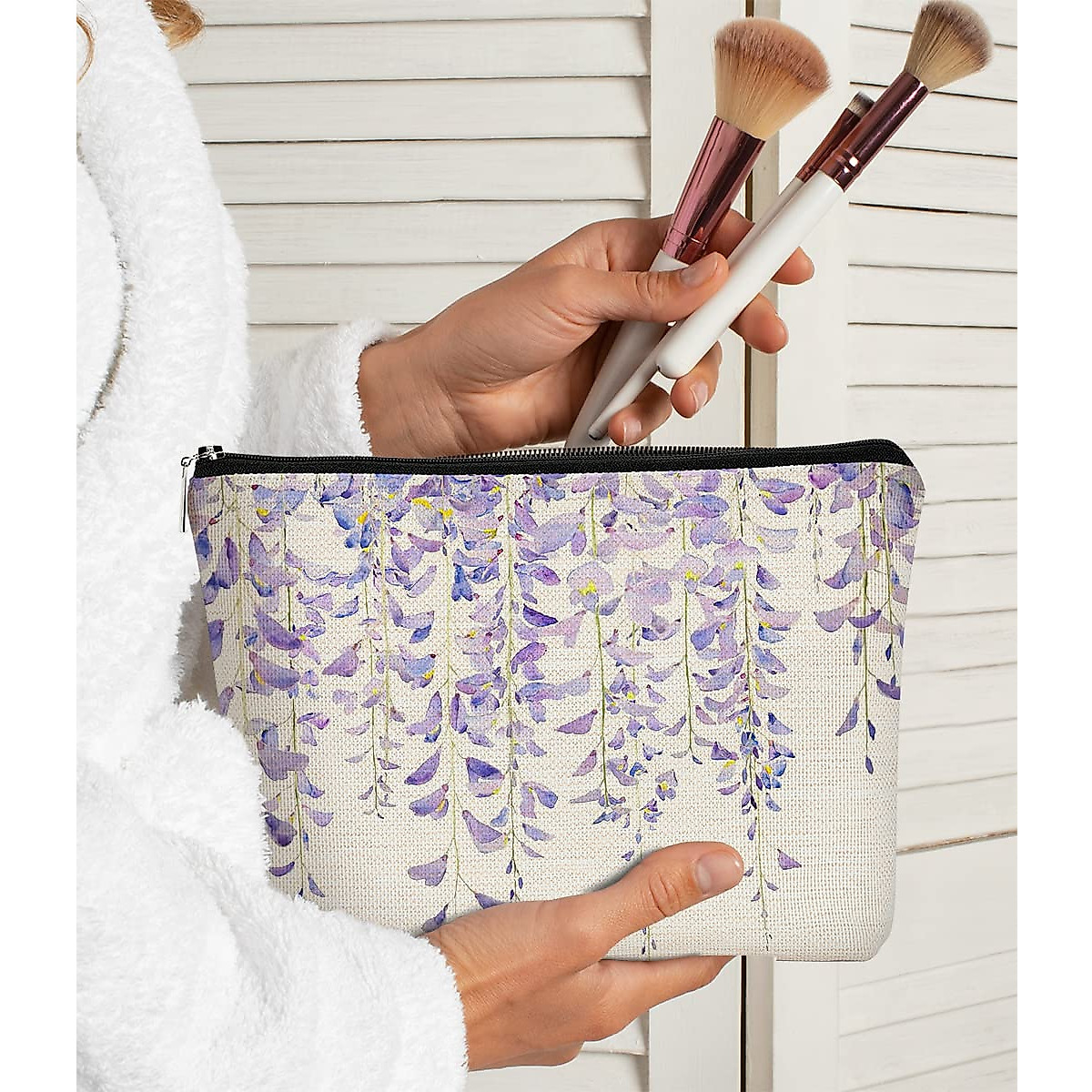 BARPERY Watercolor Lavender Flowers Makeup Bag,Spring Summer Flower Cosmetic Bag Best Gift Idea for Teen Girls Women,Birthday Christmas Gifts for Girls Women Daughter Sister