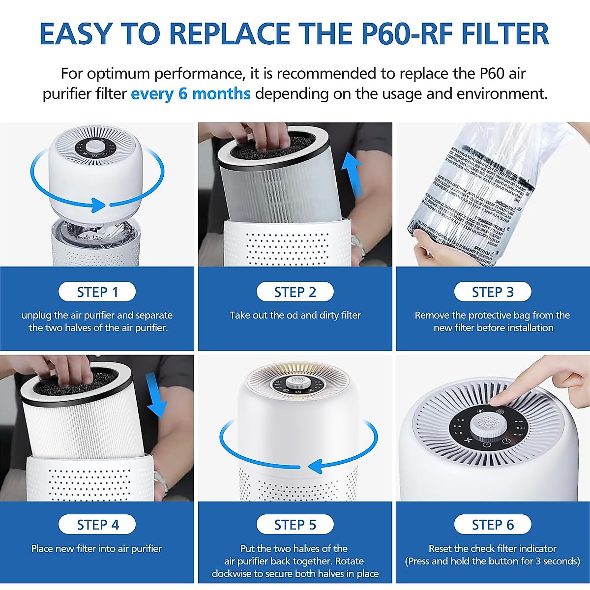 4 Pack P60 Replacement Filter Only Compatible with TPLMB P60 Air Purifier and Vhoiu KJ50 Air Purifier, H13 True HEPA Filter, 3-in-1 Nylon Pre-Filter, HEPA Filter, High-Efficiency Carbon Filter