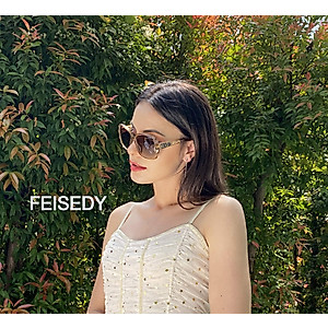 FEISEDY Polarized Women Square Sunglasses Sparkling Composite Shiny Frame B2289