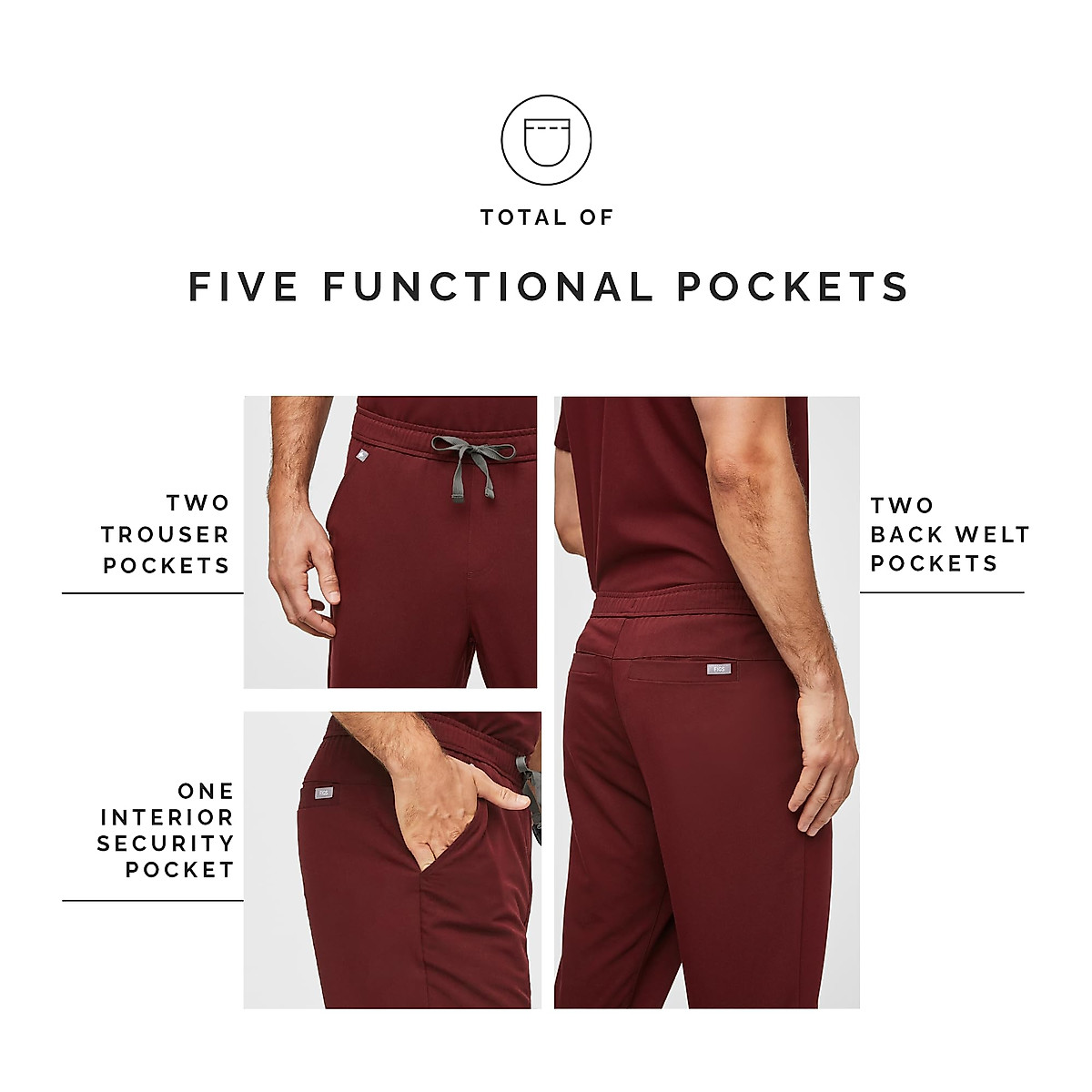 FIGS Tansen Jogger Scrub Pants for Men - Burgundy, Short XL
