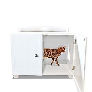 Furhaven Designer Hidden Litter Box Storage Container Cabinet - White, One Size