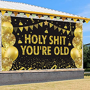 Holy Shit You’re Old Banner Funny Birthday Decorations, 30th 40th 50h 60th 70th 80th Birthday Backdrop Party Supplies, Funny Birthday Poster Décor(72.8 X 43.3 Inch)