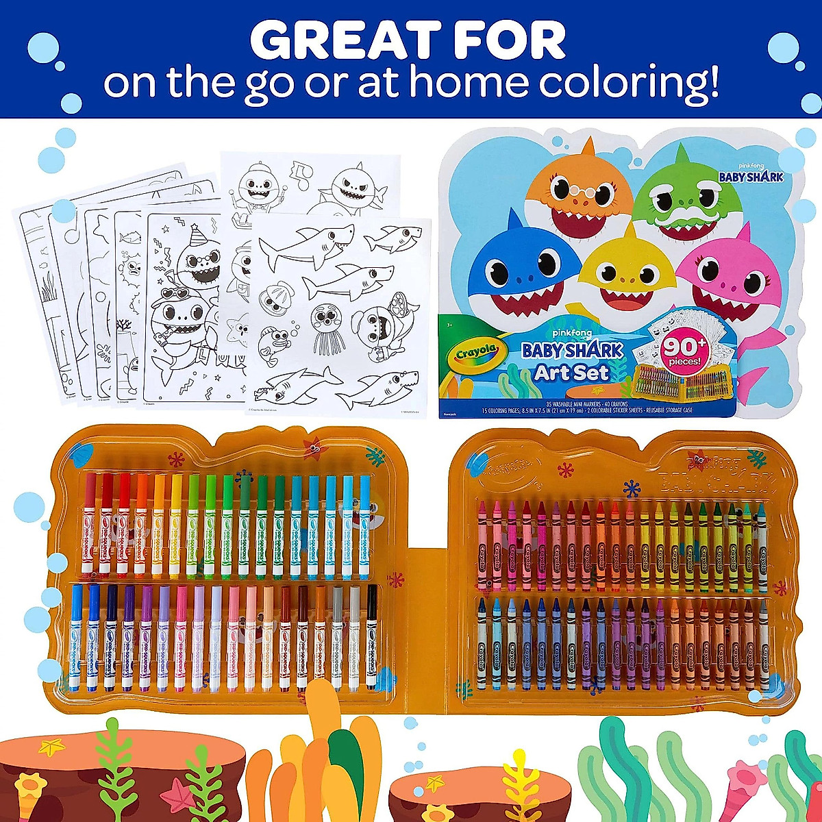 Crayola Baby Shark Art Set, 90 Pieces, Gift for Kids, 4, 5, 6, 7