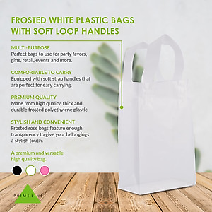 Prime Line Packaging Clear Gift Bags with Handles, Frosted Plastic Shopping Tote for Girls, Small Business, Boutiques, Retail, Bulk, 6x3x9 100 Pack