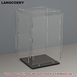 LANSCOERY Acrylic Display Case, Assemble Showcase Display Box for Collectibles, with Dustproof & Seamless Display Design, Compatible with Lego R2-D2 43217 75304 Collectibles 8x8x12inch Black Base