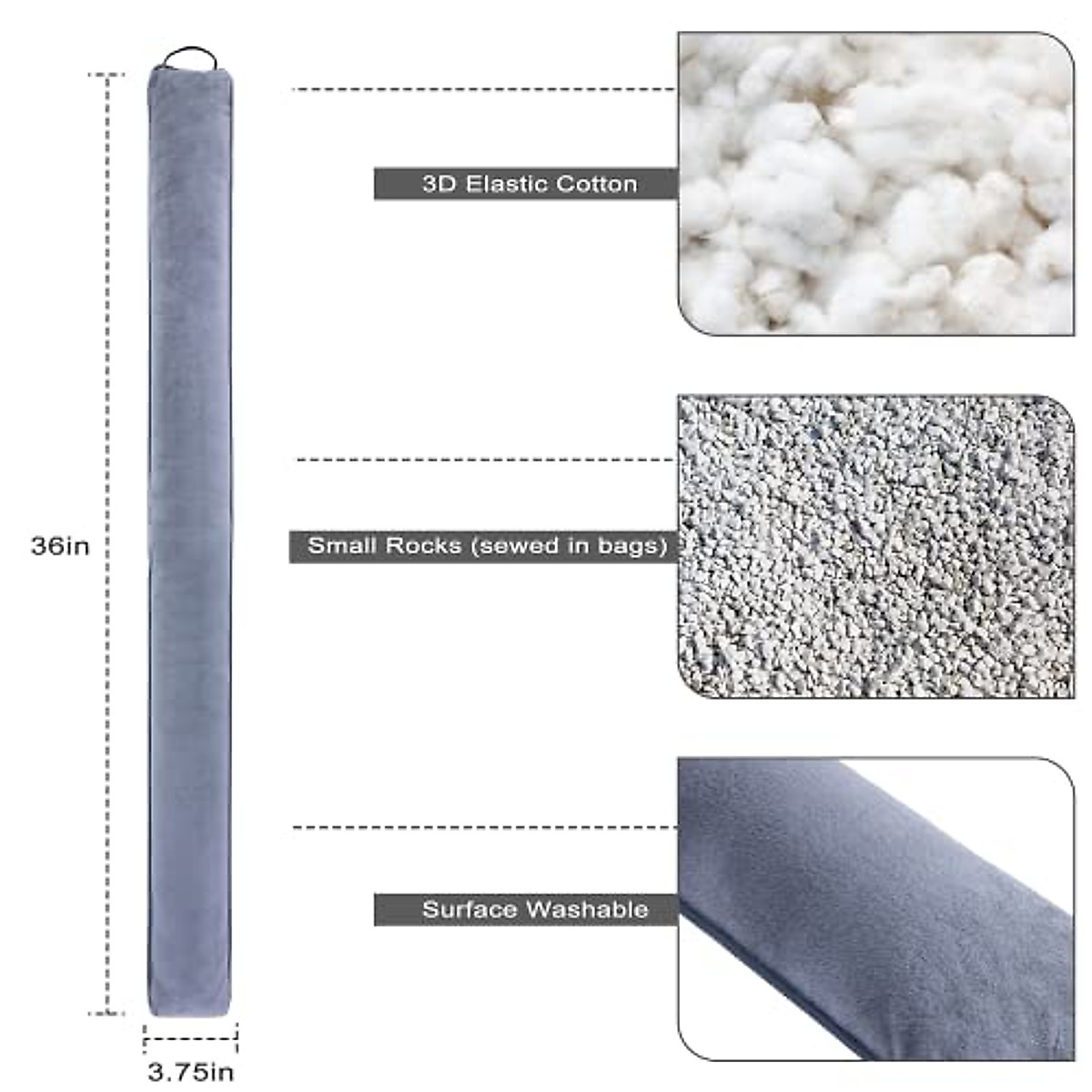 My OLi Under Door Draft Stopper Decorative Wind Stopper 36 inch for Door & Window Noise Blocker Gap Stoppers Window Sealer - Light Gray
