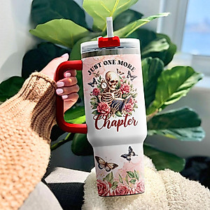99WHALE Women More Just One Glitter Modern Red Steel Lover Hot Books Chapter, Book Gifts, Tumbler 40 Oz With Handle Lid And Straw, Book Reader Skull Rose Flower Nutrition Facts