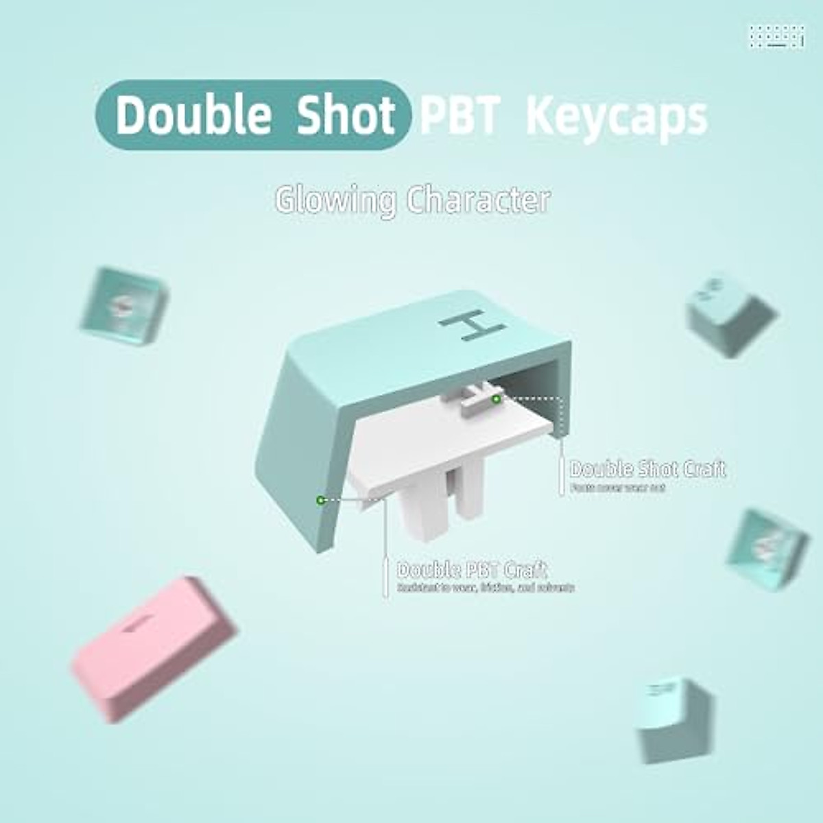 117 Key Custom PBT Keycap Set Double Shot OEM Profile for 61/68/87/98/100/104Key Compact 60% and Full Size GMMK Cherry MX Gateron Kailh Cross Type Switch US Layout Mechanical Keyboard DIY(Pink Blue)