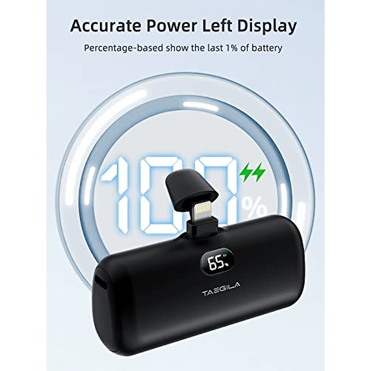 Taegila Small Portable Charger iPhone 5000mAh with Built in Cable, MFi Certified Compact Power Bank with LCD Display & LED Light for All iPhone Series 14/13/12/11/XR/X/SE/8/7/6 Pro Max(Black)