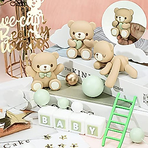 41 Pcs/Set Bear Cake Toppers Mini Bear Cake Decorations Cake Toppers Gold White Pearl Ball for Boy Girl Baby Shower Birthday Party Decorations (Green, Brown, Cute Style)