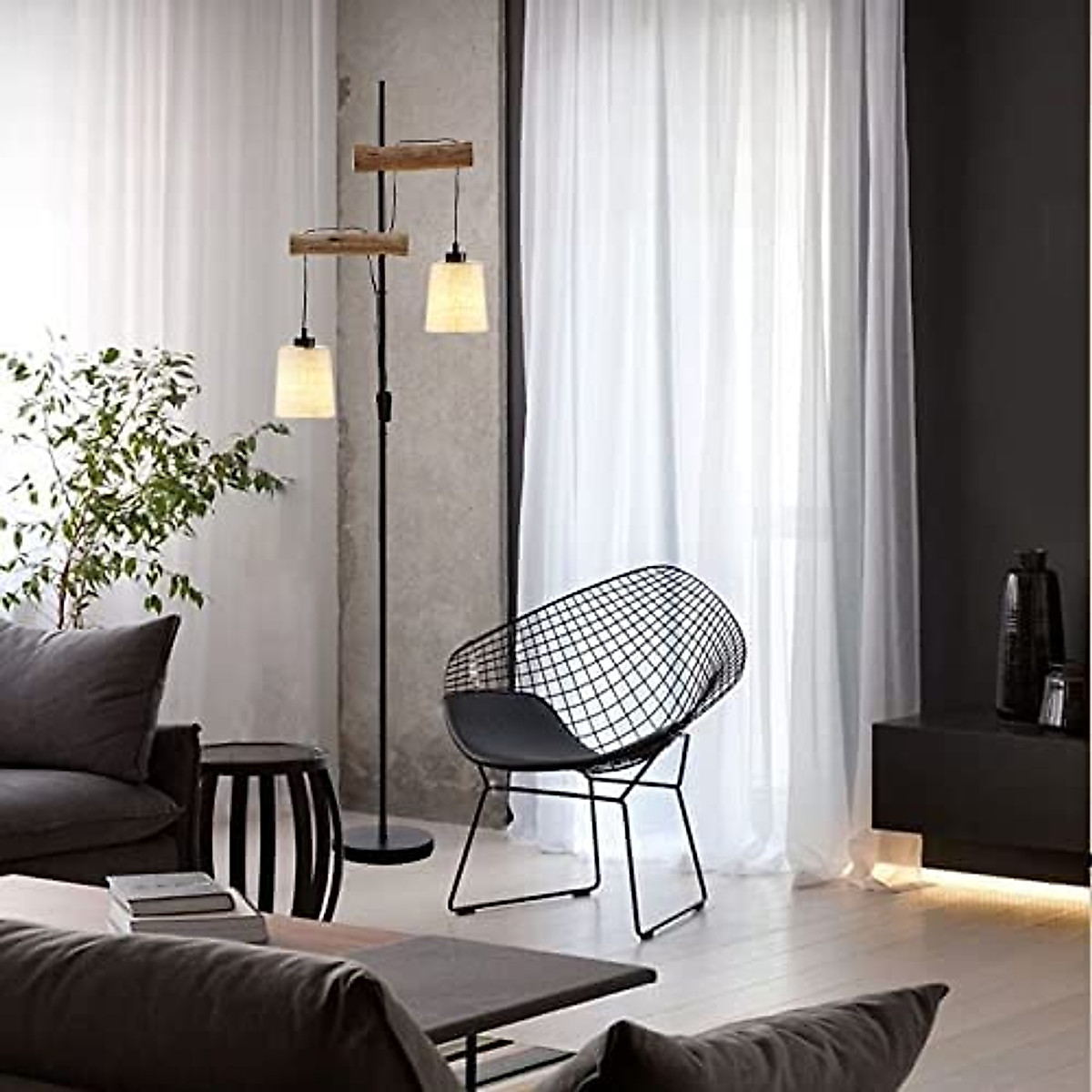 Floor Lamps for Living Room,Farmhouse Industrial Floor Lamps,68 Inch 2 Lights Wood Standing Lamp,Sturdy Base Tall Vintage Pole Light, Metal Black Floor Lamps Bedroom Office Rustic Home (Brown)