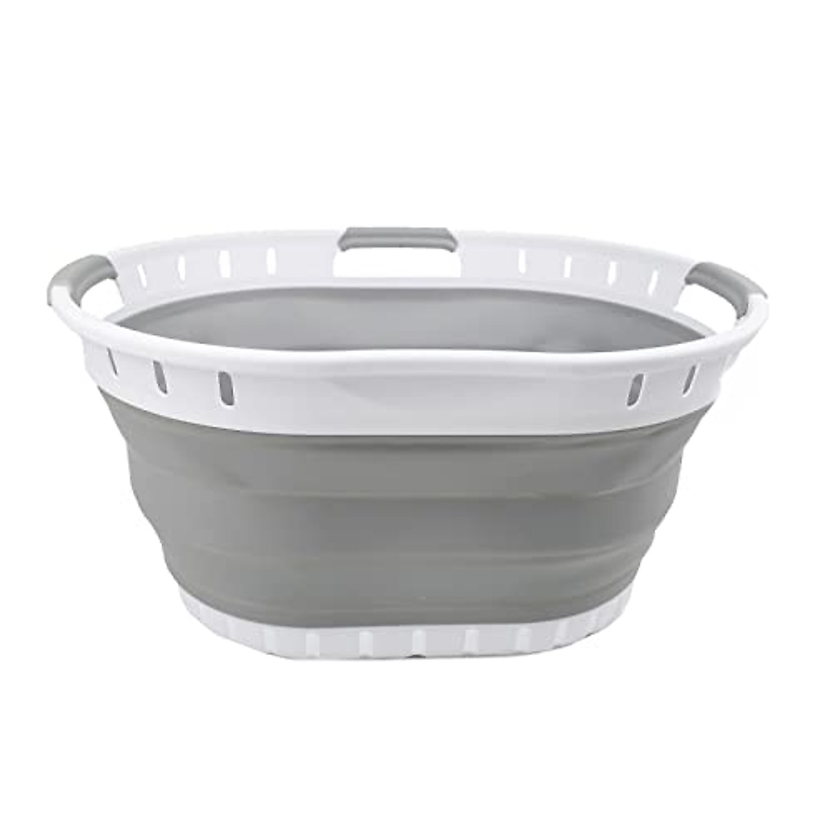 SAMMART 25L (6.6 gallon) Collapsible Plastic Laundry Basket - Foldable Pop Up Storage Container/Organizer - Space Saving Hamper/Basket (White/Grey)