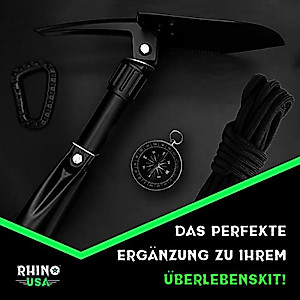 RHINO USA Folding Survival Shovel w/Pick - Heavy Duty Carbon Steel Military Style Entrenching Tool for Off Road, Camping, Gardening, Beach, Digging Dirt, Sand, Mud & Snow.