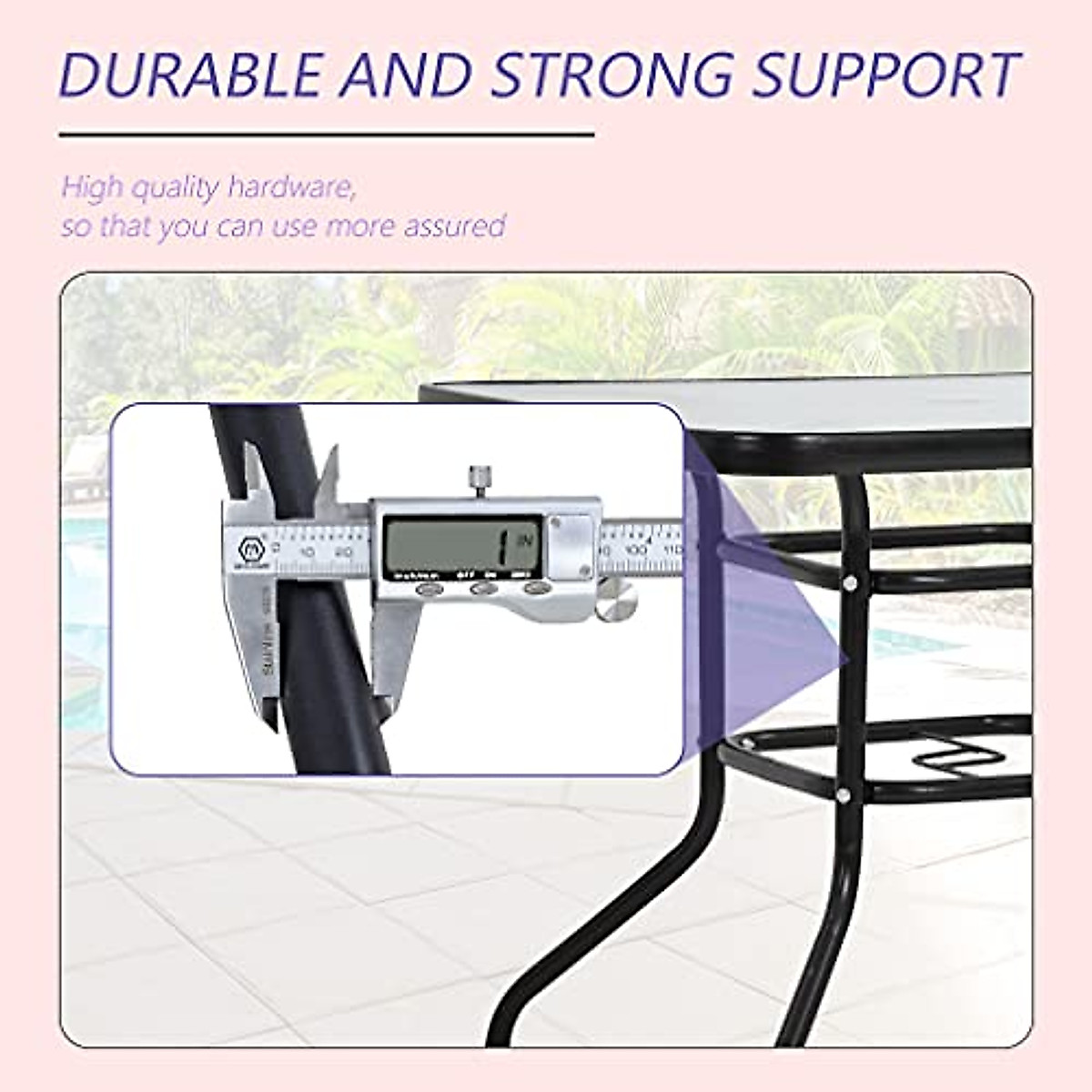 FDW Outdoor Table Patio Table Dining Table with Tempered Glass Umbrella Hole for Lawn Balcony, Yard (Square)