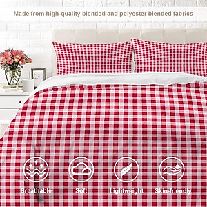 BaoNews Red White Gingham Duvet Cover Set Twin Size,3 Pieces Square Red Tablecloth Plaid Blanket Bedding Set Hotel Quality 100% Cotton Comforter Cover Set with 2 Pillowcases(No Filler)
