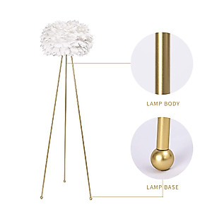 Maxax Feather Floor Lamp, Tripod Floor Lamp with White Feather Shade, Standing Light for Bedrooms/Dining Room/Living Room/Kitchen, Gold Classic