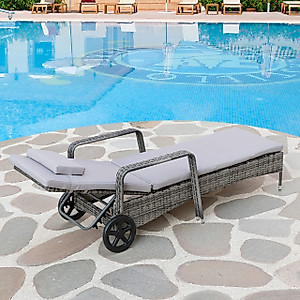 Gardenised Outdoor Weather Resistant Beach or Poolside Rattan Lounge Chair, Charcoal, Set of 2, Brown