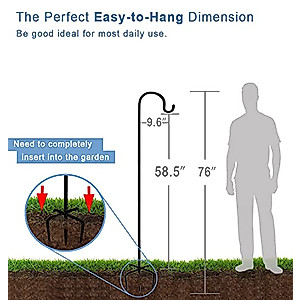 Artigarden 76 inch Outdoor Shepherd Hook with 5 Prong Base (2 Packs), Adjustable Heavy Duty Garden Hanging Stake for Bird Feeder Solar Light Plant Hanger Wedding Decor, Matte Black