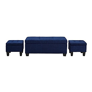 Picket House Furnishings Everett 3pk Storage Ottoman in Teal -