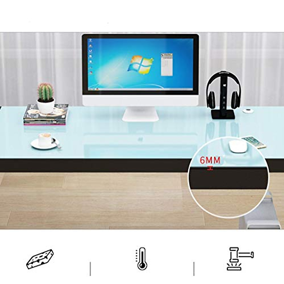 YWDNZ Home Office Desks Computer Desk Furniture/Tempered Glass Computer Desk Desk, X-Shaped Steel Frame Home Office Computer Desk, Workstation, (Color : A)