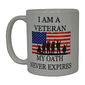 Rogue River Tactical Military Veteran Coffee Mug USA Flag American I Am A My Oath Never Expires Novelty Cup Gift For Marine Navy Army Air Force