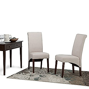 SIMPLIHOME Avalon Deluxe Parson Dining Chair (Set of 2), Light Beige Linen Look Fabric and SOLID WOOD, Square, Upholstered, For the Dining Room, Transitional Modern