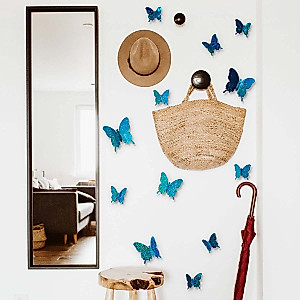 24pcs 3D Butterfly Removable Mural Stickers Wall Stickers Decal for Home and Room Decoration (Indigo)