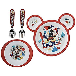 The First Years Disney Mickey Mouse Dinnerware Set - Toddler Plates and Toddler Utensils- 4 Count