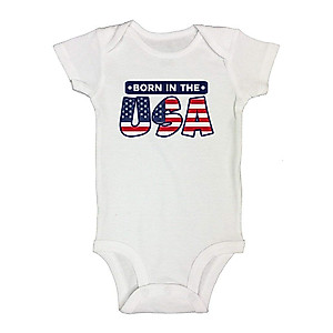Little Royaltee Shirts Kids American Flag Bodysuit Born in The USA 9-12 Months, White