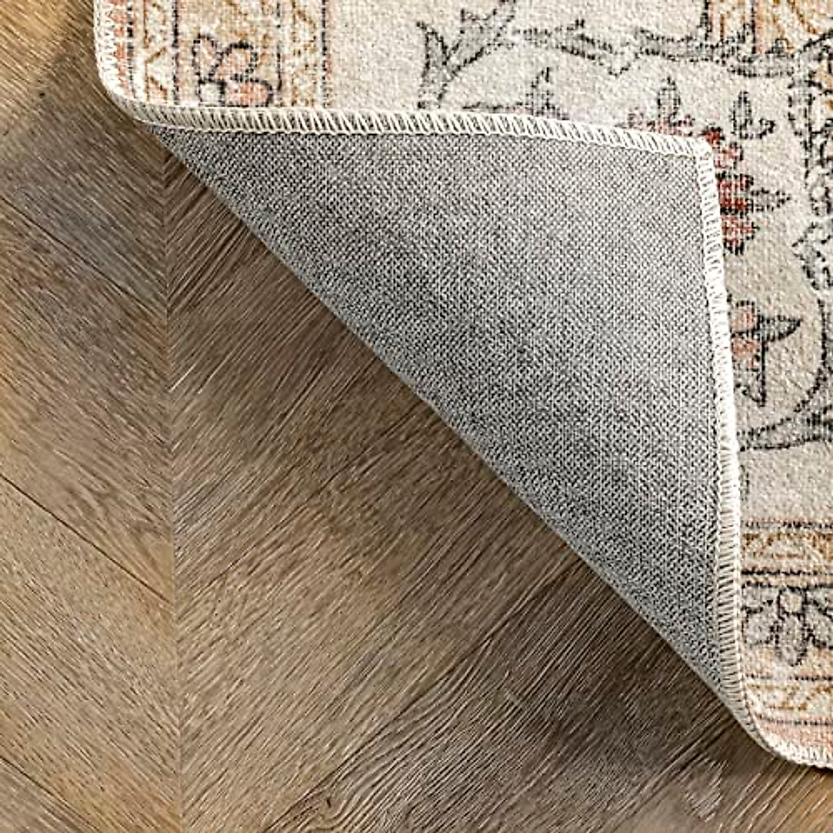 nuLOOM Ren Vintage Floral Machine Washable Area Rug, 5' x 8', Peach