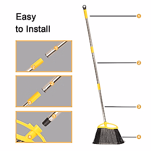 Outdoor Broom with 57” Long Handle, Heavy Duty Broom with Stiff Bristles,Angle Sweeping Broom for Floor Cleaning Garage Patio Garden House and Kitchen