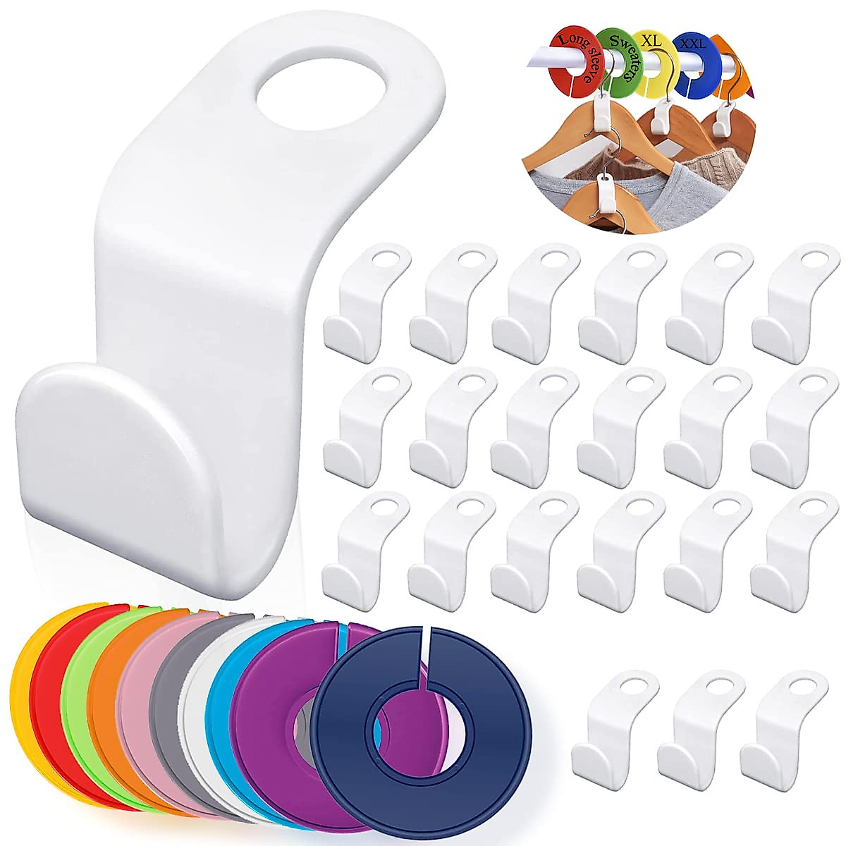 40PCS Clothes Hanger Connector Hooks, Cascading Clothes Hangers for Heavy Duty Space Saving Cascading Connection Hooks with 10 Pieces Clothing Size Dividers Hangers Closet Dividers for Clothes Closet