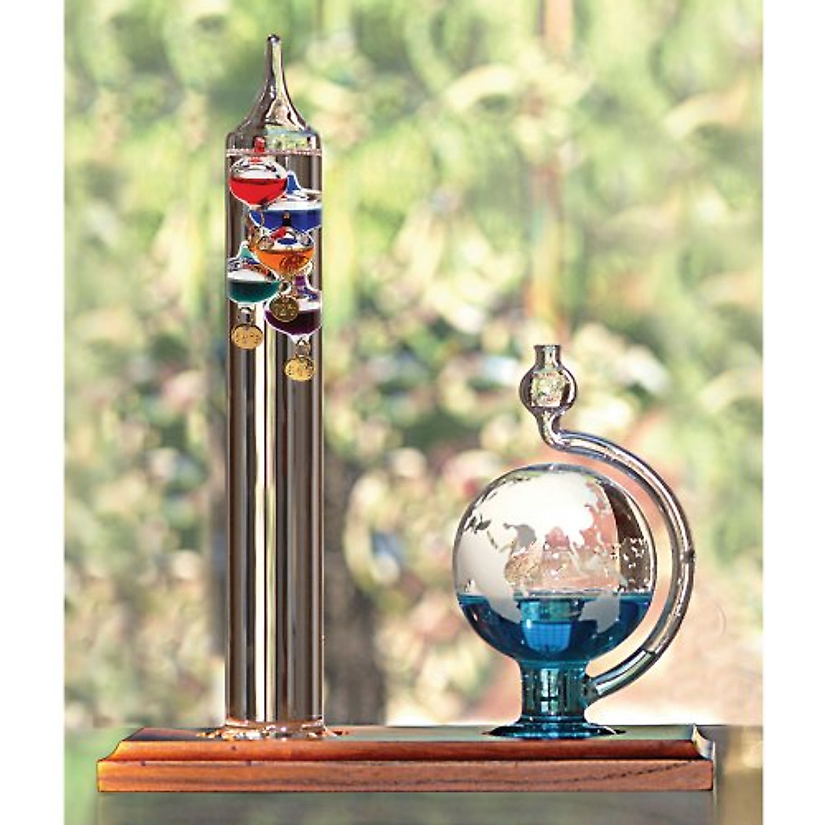 AcuRite 00795A2 Galileo Thermometer with Glass Globe Barometer, Barometer Set, Glass/Wood