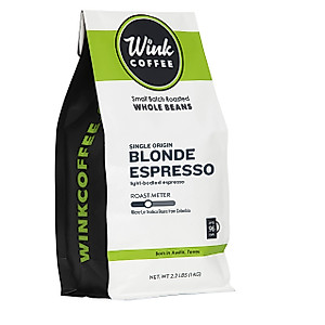 Wink Coffee Blonde Espresso, Whole Bean Coffee, 100% Arabica, Large 2.2 Pound Bag, Colombian Single Origin, Smooth, Light, and Complex, Sustainably Sourced