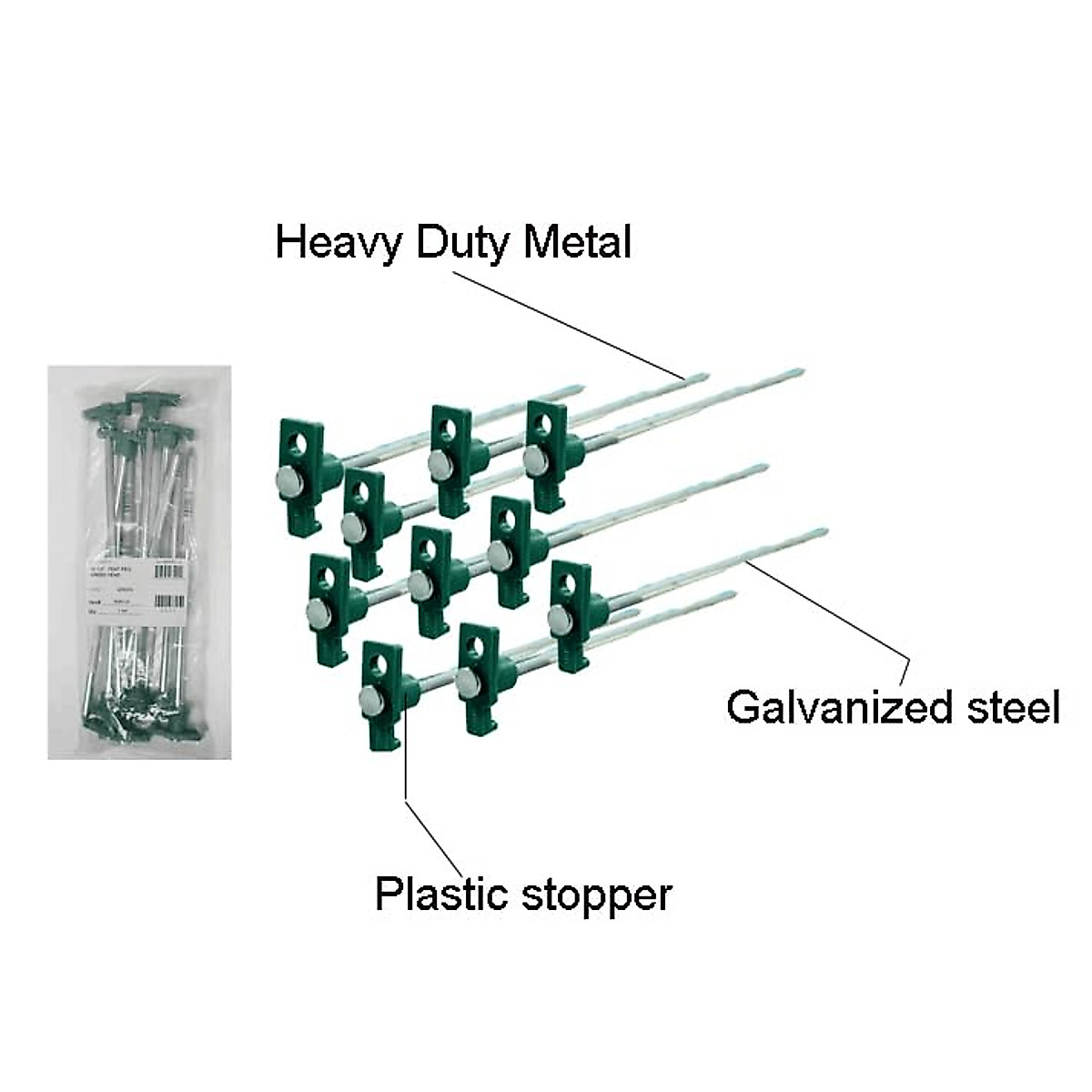 SE Heavy-Duty Metal Tent Pegs Stake Set - 20-Pack, 10.5" Galvanized Steel Pegs for Secure Anchoring in Various Terrains - 9NRC10-20