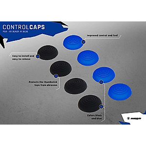 Snakebyte Control: Caps - 8x Thumb Grips for PlayStation 4 Controller/Gamer Pad (4x Black/ 4x Blue)