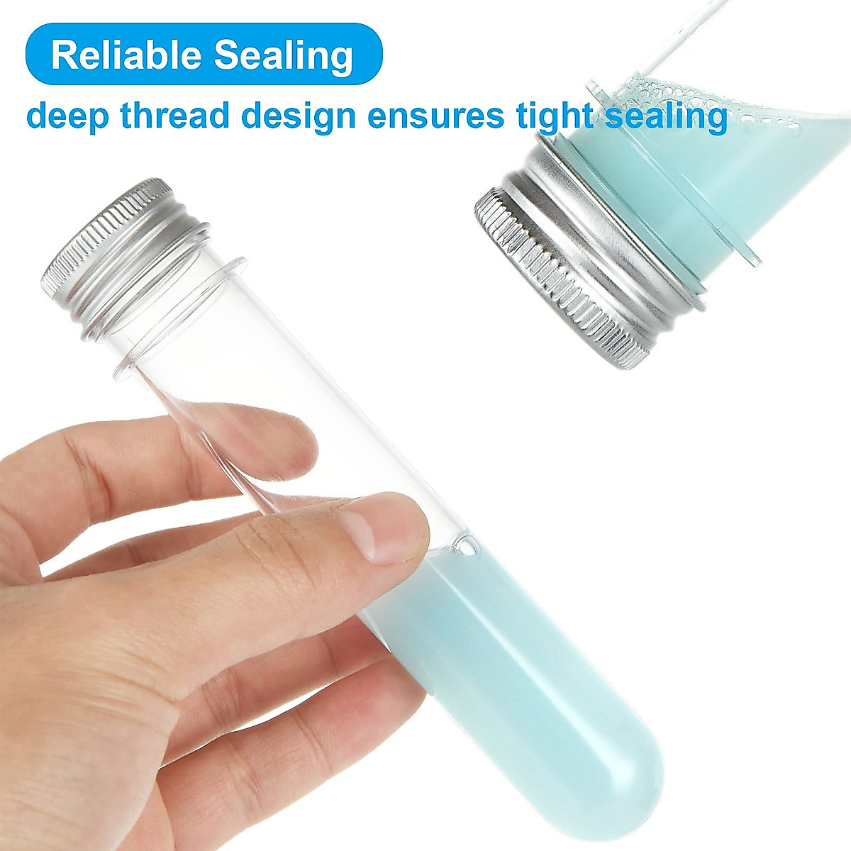 EATHEATY 60 Pack Plastic Test Tubes with Screw Caps, 45ML Clear Bath Salt Tubes Gumball Candy Tubes with Caps, Tube Container Vials for Scientific Experiments, Party Favors, Candy Storage (140x25mm)