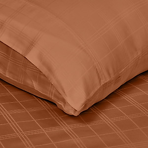 Linenwalas Duvet Cover Full Size – Rayon Derived from Bamboo Soft Full Size Duvet Cover Set, 3 Piece, Checks, Lightweight, Cooling Duvet Cover 80x90 Inches with Zipper Closure (Burnt Orange)
