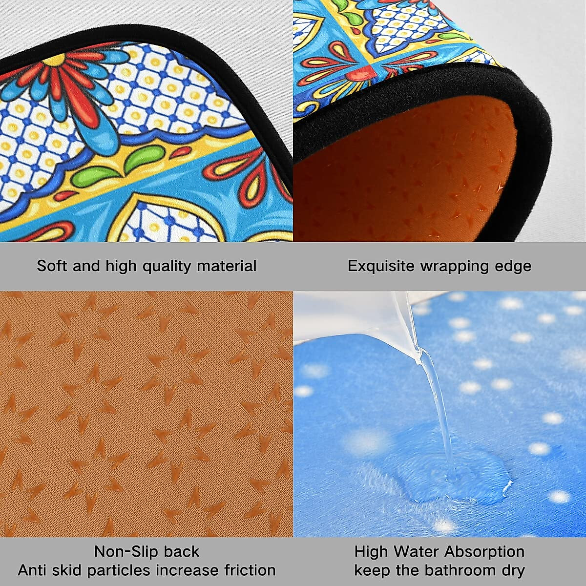 Emelivor Mexican Talavera Tiles Kitchen Rugs and Mats Set 2 Piece Non Slip Washable Runner Rug Set of 2 for Kitchen Floor Home Sink Ladunry Office