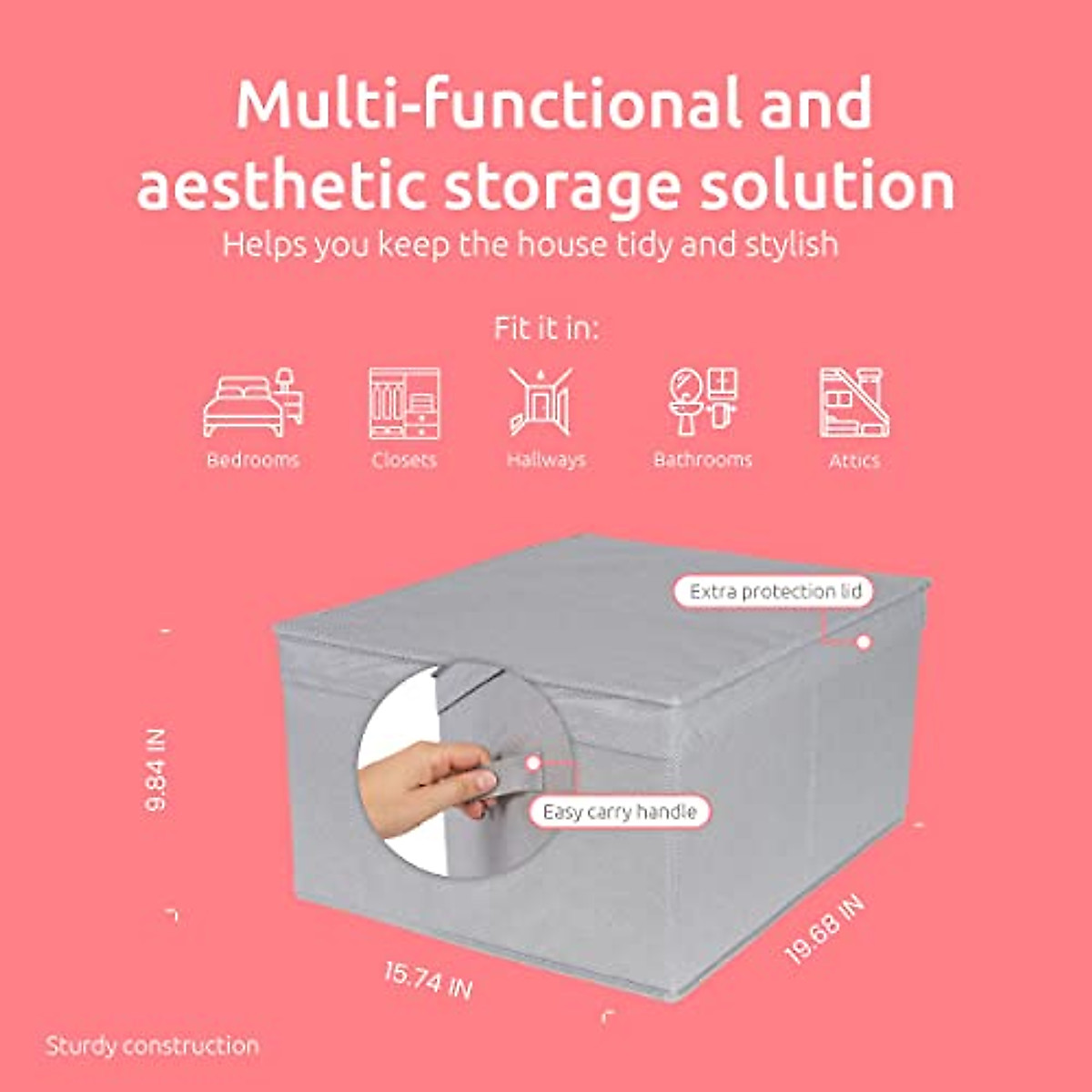 Compactor Gray Storage Drawer to Store Clothing, Bedding, Ornaments, Cube Organizer Bins Cardboard with Mottled Fabric, Boston - Size L Storage box (L, Boston)