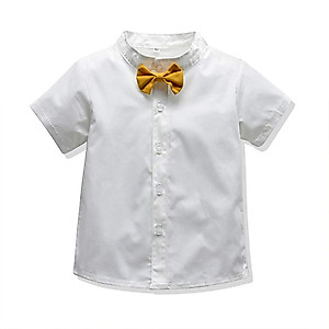 Moyikiss Studio Toddler Boys Clothes Short Sleeve Bowtie Shirt+Straps Shorts Outfits Suits Gentleman Tuxedos (Yellow, 80/12-18M)