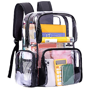 Vorspack Clear Backpack - Transparent Backpack with Reinforced Bottom & Multi-pockets for College Workplace Security - Black