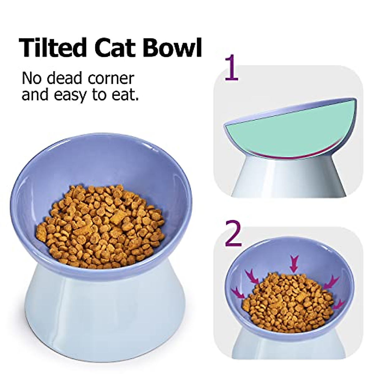 Y YHY Raised Cat Food Bowl, Tilted Elevated Cat Bowl 6 Inch Anti Vomiting for Food and Water Orthopedic Cat Bowls for Flat Faced Cats, Small Dogs, Protect Pet's Spine