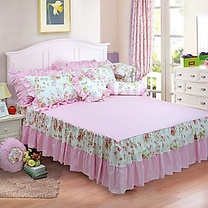 FADFAY Shabby Pink Duvet Cover Set Rose Floral Bedding Collection Elegant Princess Lace Ruffle Quilt Cover Set for Girls 4 Pieces Full Size