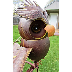 Big Sky Antiques Wing Flapping Kinetic Metal Brown Owl Yard Stake Rocking Wind Spinner Whirly-Gig Garden Art,Multicolor,21.5x 12.5x 55inch