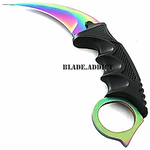 TACTICAL COMBAT KARAMBIT NECK KNIFE Survival Hunting BOWIE Fixed Blade RAINBOW