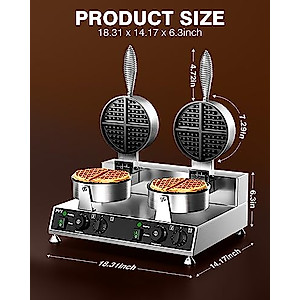 Commercial Waffle Maker PYY Double Waffle Maker Large Stainless Steel Waffle Maker Silver Non-stick Electric Chaffle Maker for Restaurant Party Food Stall